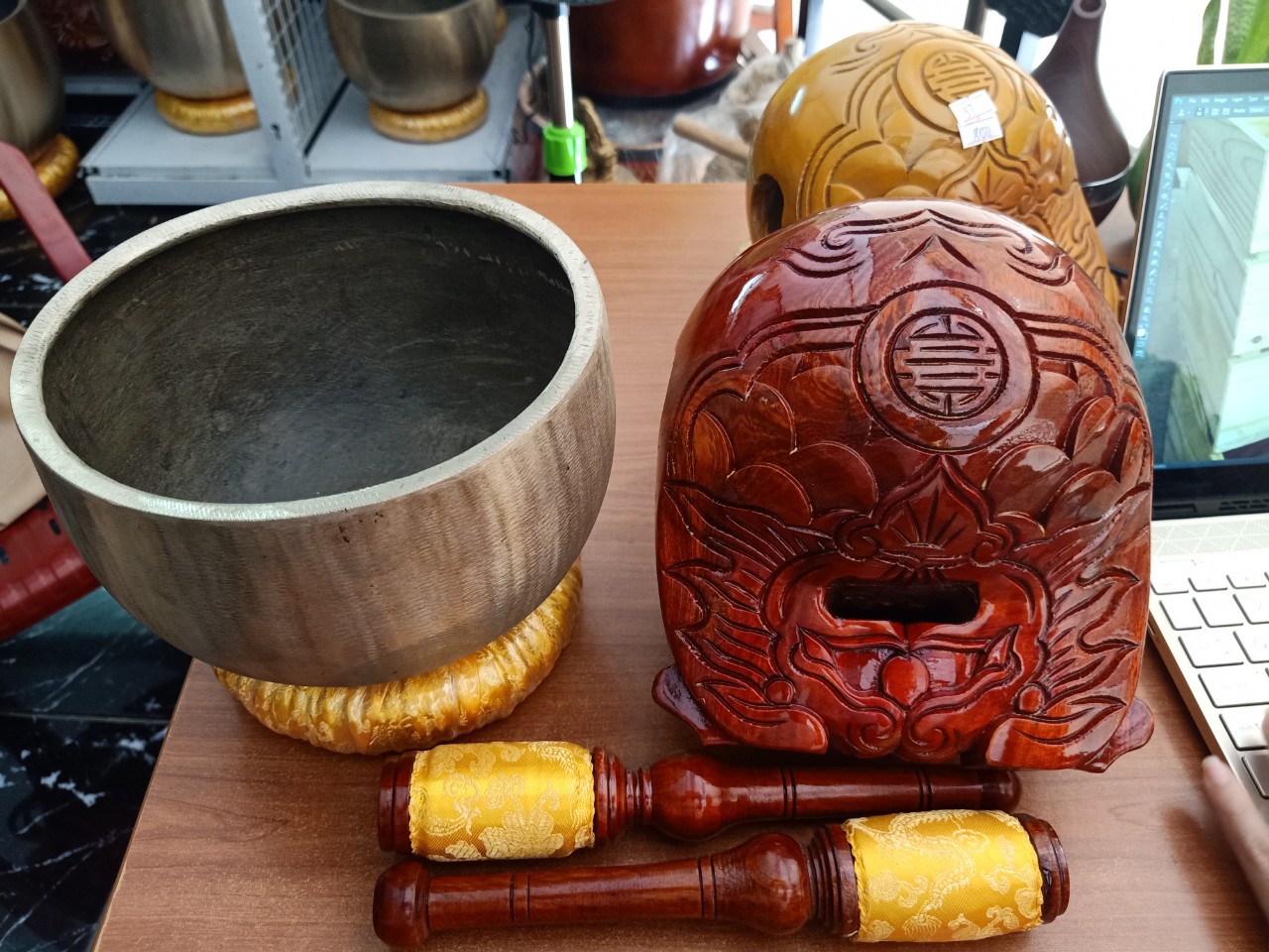 Bộ chuông mõ tụng kinh 3 tay 18 cm tại gia - CHUÔNG TRỐNG PHONG VÂN