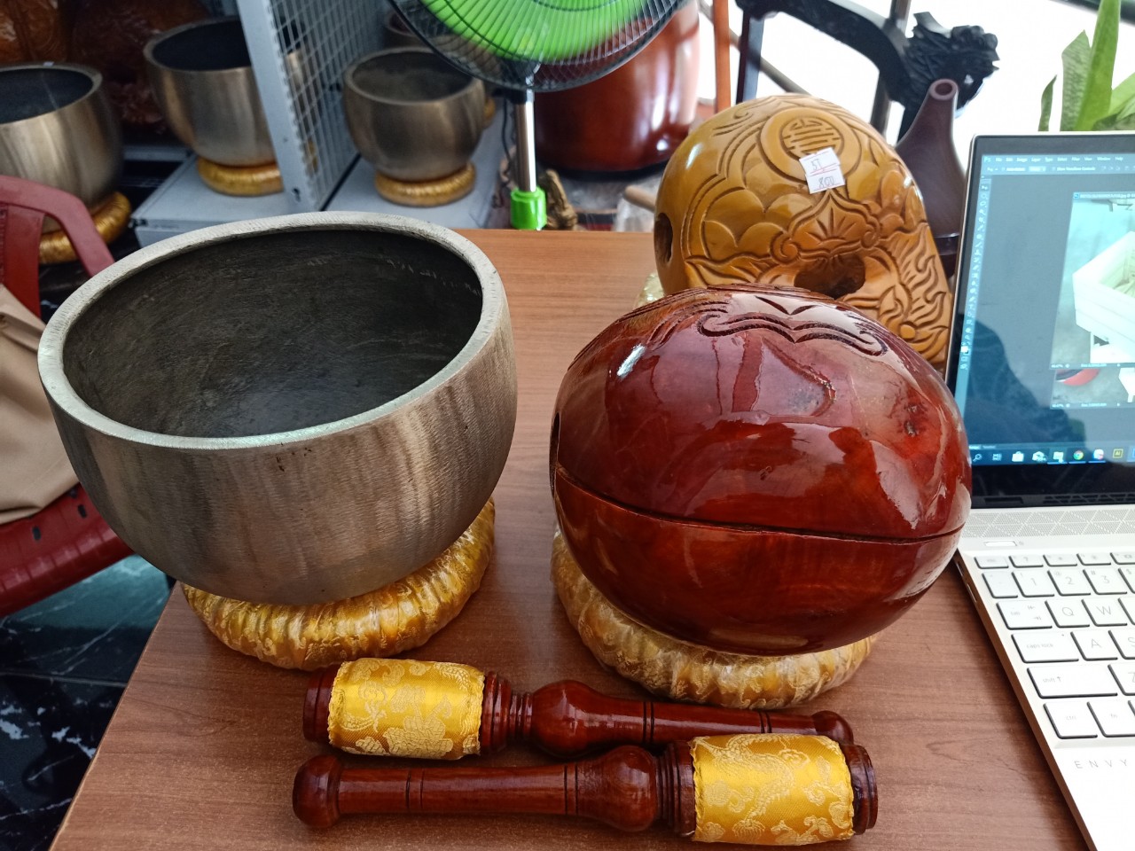 Bộ chuông mõ tụng kinh 3 tay 18 cm tại gia - CHUÔNG TRỐNG PHONG VÂN